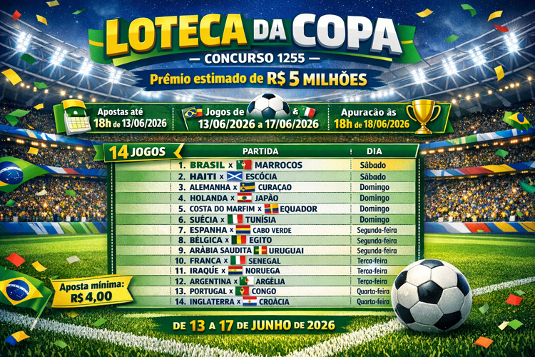 Confira a programação do concurso 1255 da Loteca da Copa com prêmio de ...